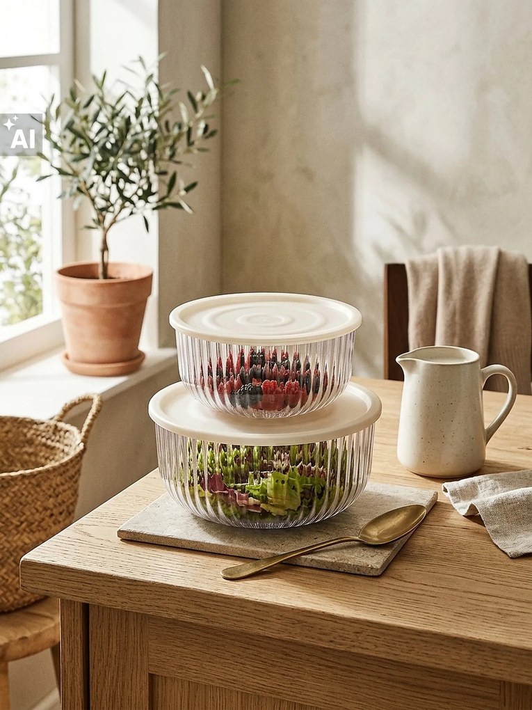 Sinsay - Žebrované nádoby na potraviny s průhlednými víčky 2 pack - clear