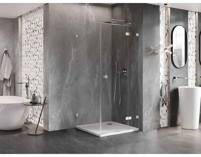 Mexen Lunar T, sklopný sprchový kout pravý 110 x 110 cm, 8mm čiré sklo, chromový profil, 834T-110-110-01-00-P