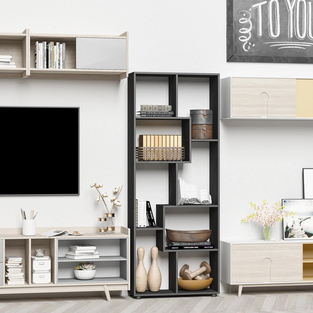 HOMCOM Knihovna v moderním zigzag designu 70L x 24W x 178H cm Dřevotříska Černá
