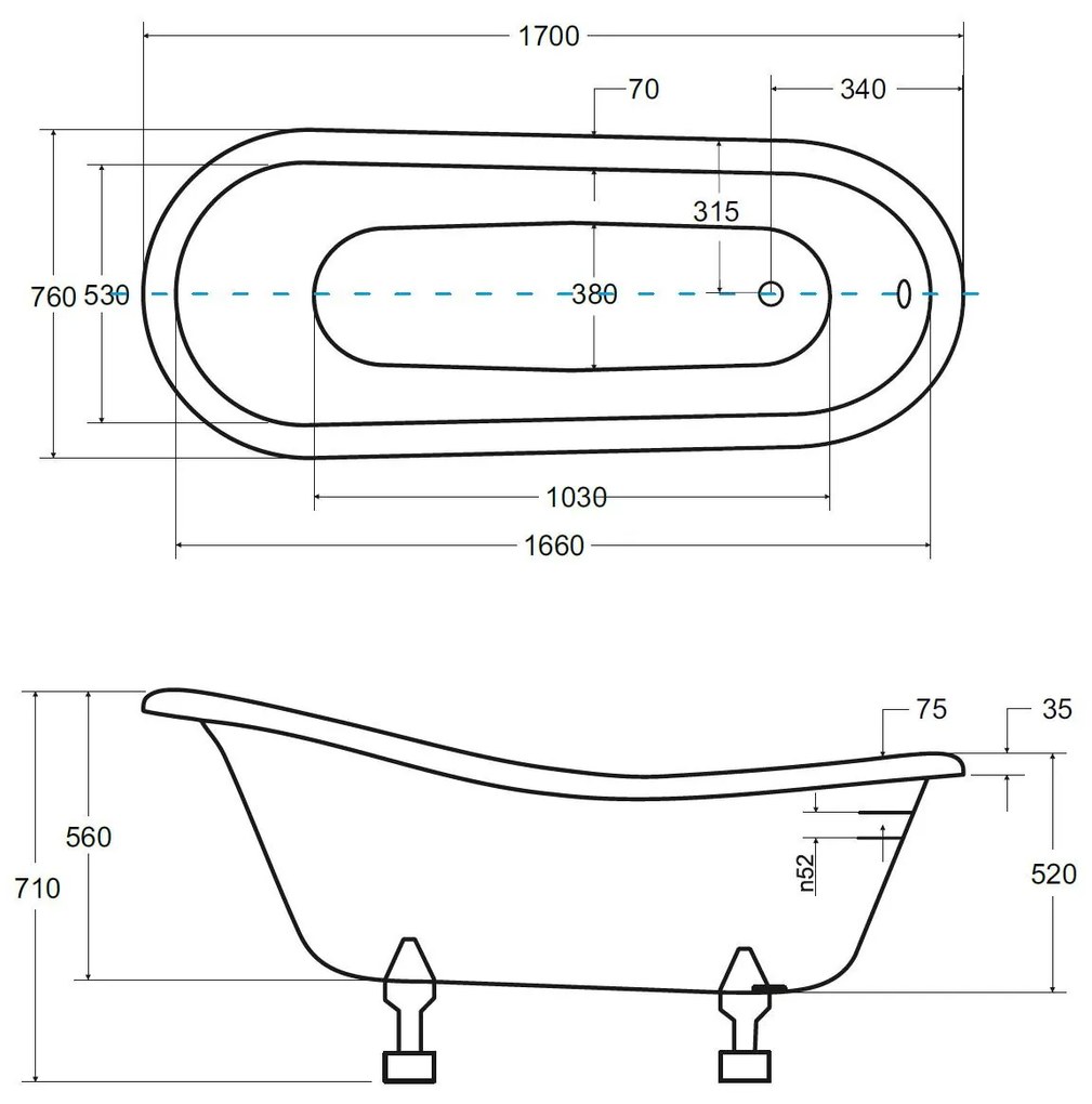 BESCO Volně stojící vana OTYLIA Glam - zlatá Barva - GLAM 01 - zlatá, Nožičky k vaně - Zlaté, Rozměr vany - 170 × 77 cm - VANMER170ZG1