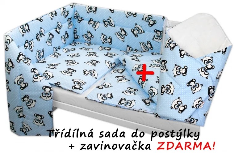 Baby Nellys 3-dílná sada mantinel s povlečením 135x100 + zavinovačka zdarma - Baby Panda, modrá