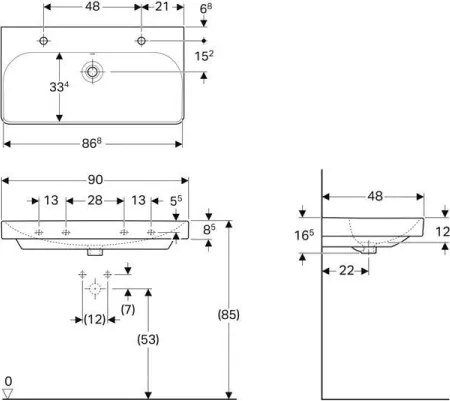 Geberit 500.252.01.1 - Závěsné dvojumyvadlo Smyle Square 90x48 cm keramika/bílá