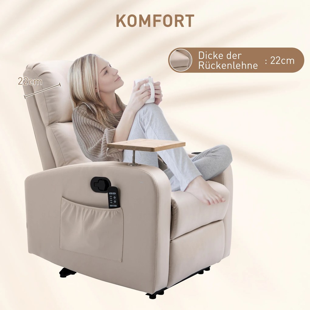 Elektrické polohovací křeslo HOMCOM s masážní funkcí a funkcí polohování, polohovací křeslo z mikrovlákna ve světle šedé barvě pro relaxaci | Aosom.de
