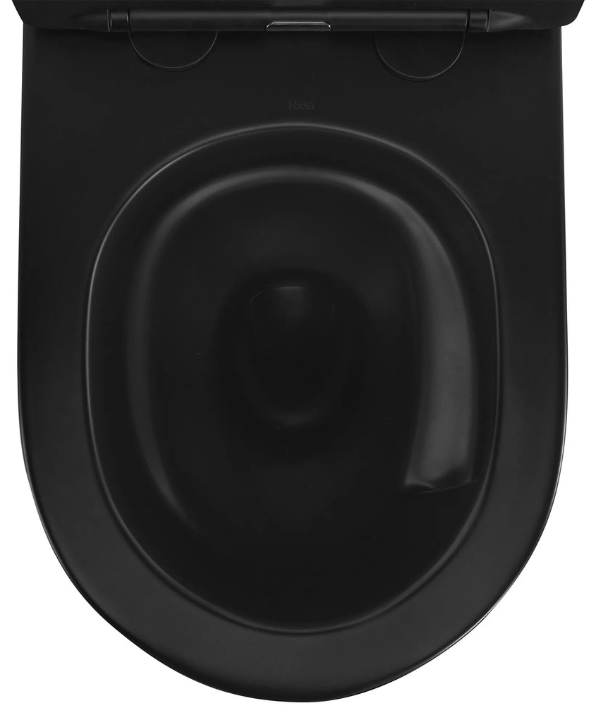 Rea Carlo Mini Tornado NF, závěsná WC mísa 490x365x350mm + toaletní sedátko, černá matná, REA-C3000