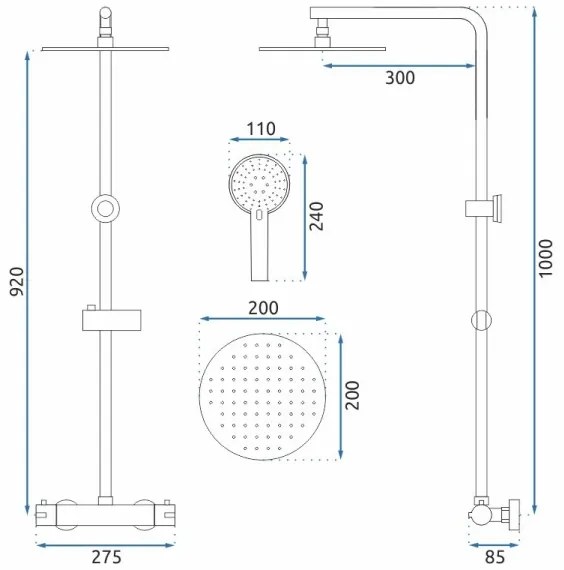 REA-P8804 - Sprchová sada s termostatickou baterií BLISS matná černá