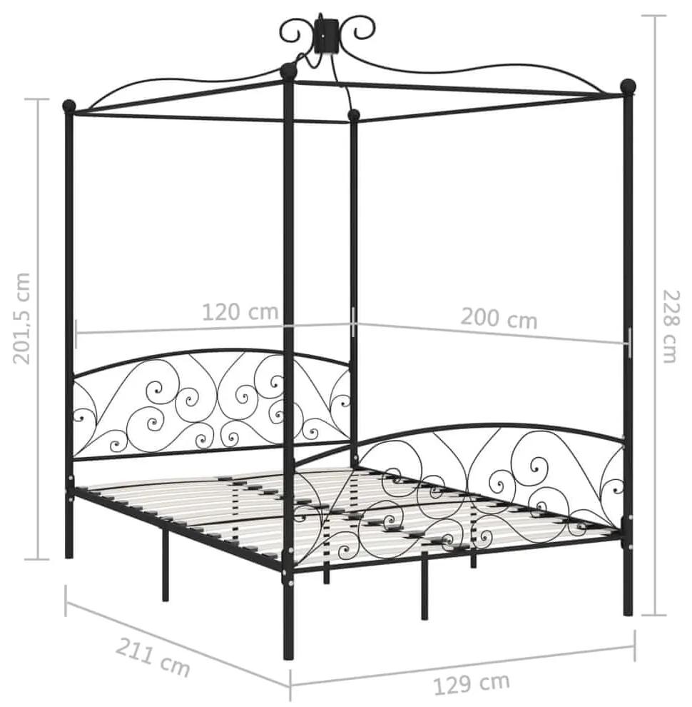 Petromila Rám postele s nebesy černý kovový 120 x 200 cm