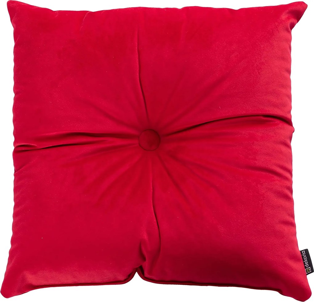 Sametový polštář Velvet s knoflíkem barva červená látka lesklé, sametová