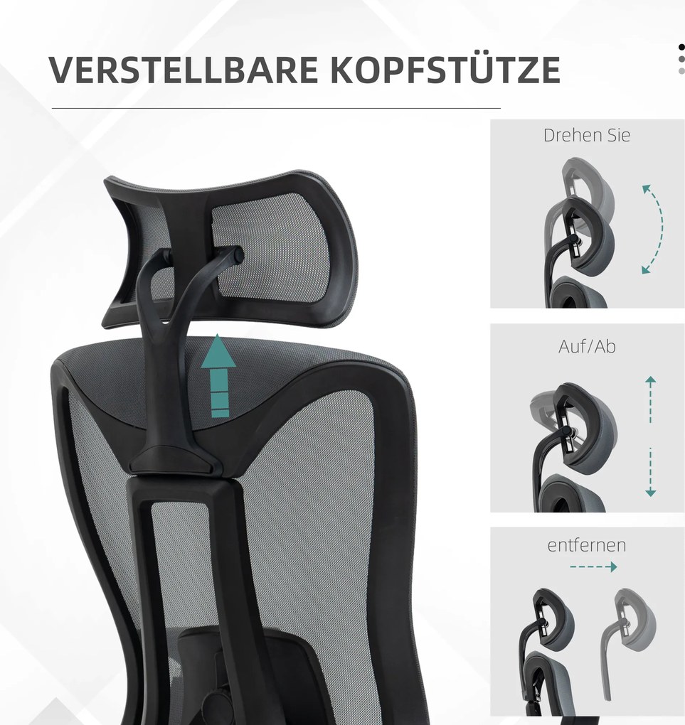 Kancelářská židle Vinsetto Ergonomická kancelářská židle s funkcí polohování Mesh grey pro pohodlnou práci a relaxaci |