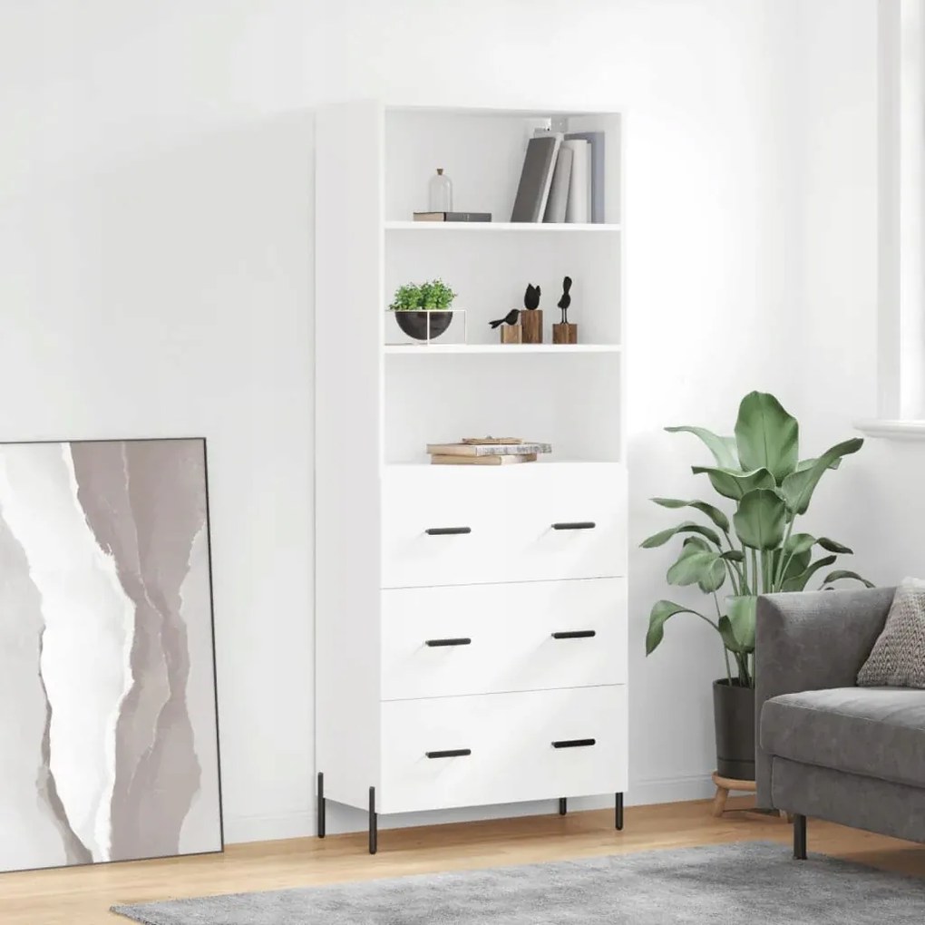 Fionshop 263888618 Skříň highboard bílá 69,5 x 34 x 180 cm kompozitní dře