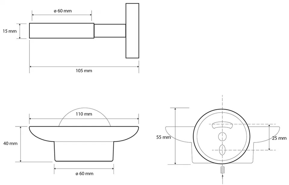 Sapho X-ROUND BLACK mýdlenka, mléčné sklo, černá mat XR803B