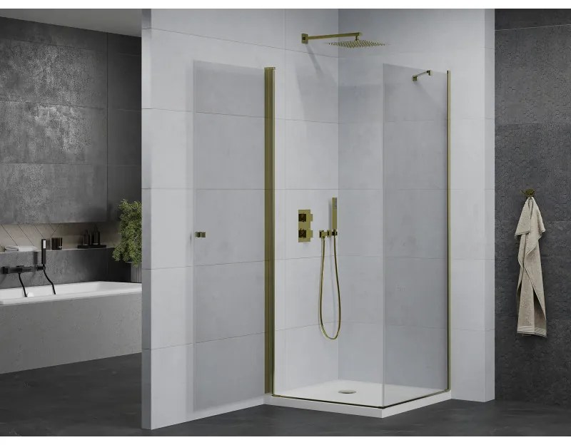 Mexen Pretoria sprchový kout 70 x 70 cm, průhledná, zlatá + plochá sprchová vanička-852-070-070-50-00-4010