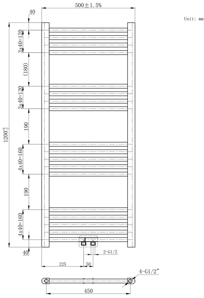 Gamma Simple, topné těleso 500x1200 mm, 487 W, zlatá matná, GMA-SIMP-50120-BGD