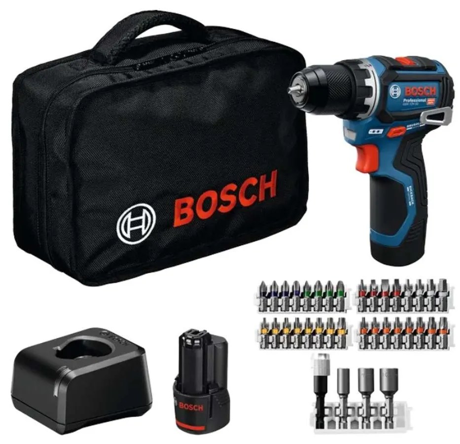 Bosch - 12V AKU vrtací šroubovák GSR 12V-32 s příslušenstvím, 2x aku 2,0 Ah Li-Ion, nabíječka 06019N7004