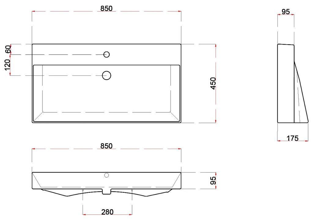 Sapho KARE 85 keramické umyvadlo nábytkové 85x45 cm, bílá, 17085