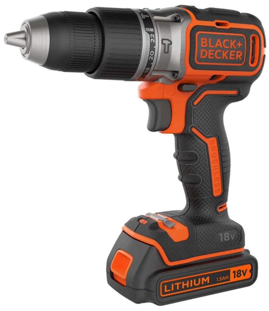BLACK+DECKER Nářadí - 18V AKU vrtačka s příklepem, 2x aku 1,5 Ah Li-Ion, nabíječka BL188KB-QW