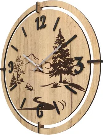 Dřevěné nástěnné hodiny s motivem lesa - moderní design | SENTOP HDF0700-ruky-silver