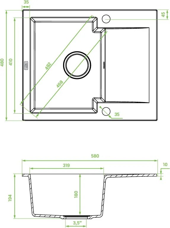 Kuchinox Chichi - granite sink - 1 miska s halfdrainer, LAV-SBH_713Y