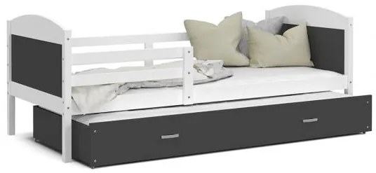 Dětská postel MATYAS P2 90x200 cm s bílou konstrukcí v šedé barvě s přistýlkou