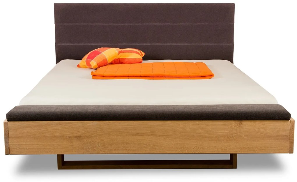 Krajča Manželská postel z masivu Alfarnate 180 x 200 cm (dub) Povrchová úprava: Bez nátěru, Druh dřeva: Dub, Barva čalounění: Červená