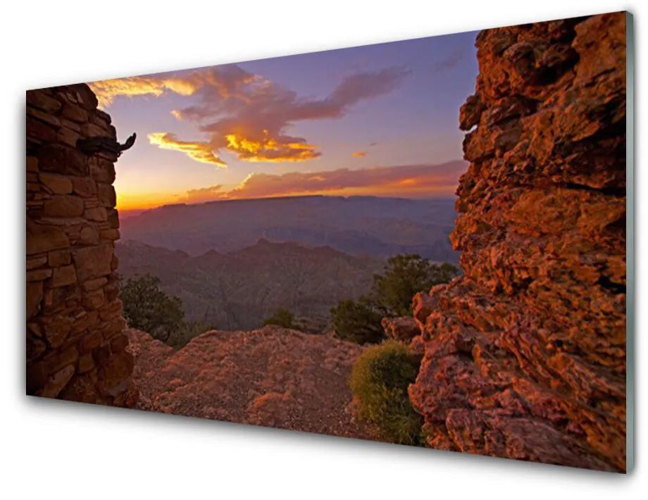 akrylový obraz Skála Mraky Nebe Krajina 125x50 cm