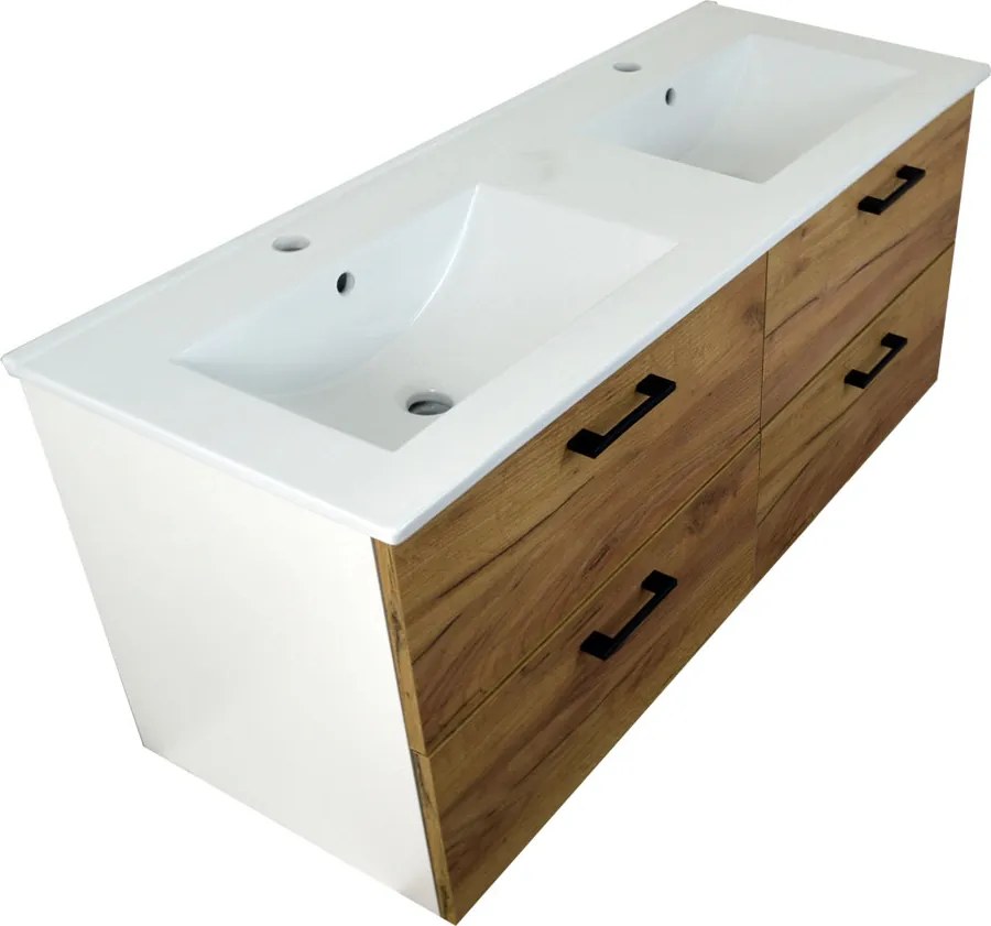 Comodo Koupelnová skříňka s keramickým umyvadlem Agria NEW W 120 - bílá/zlatý dub