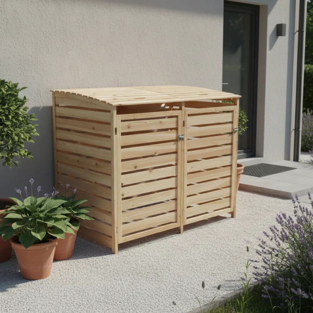 Dřevěný box na dva odpadkové koše, přírodní, BRUDO TYP 1
