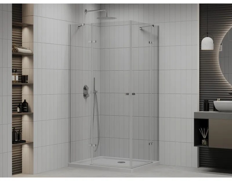 Mexen Roma Duo sprchový kout s otočnými dveřmi 90 x 80 cm, Průhledné, Chromovaná + sprchová vanička Flat - 854-090-080-01-02-401