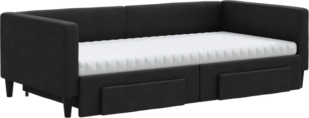Válenda s přistýlkou a zásuvkami černá 100 x 200 cm textil 3196639