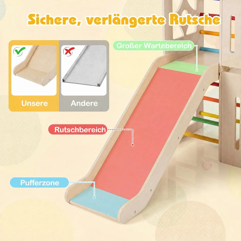 Costway 8-in-1 Vnitřní hřiště Dřevo se skluzavkou Lezecký žebřík Lezecká rampa