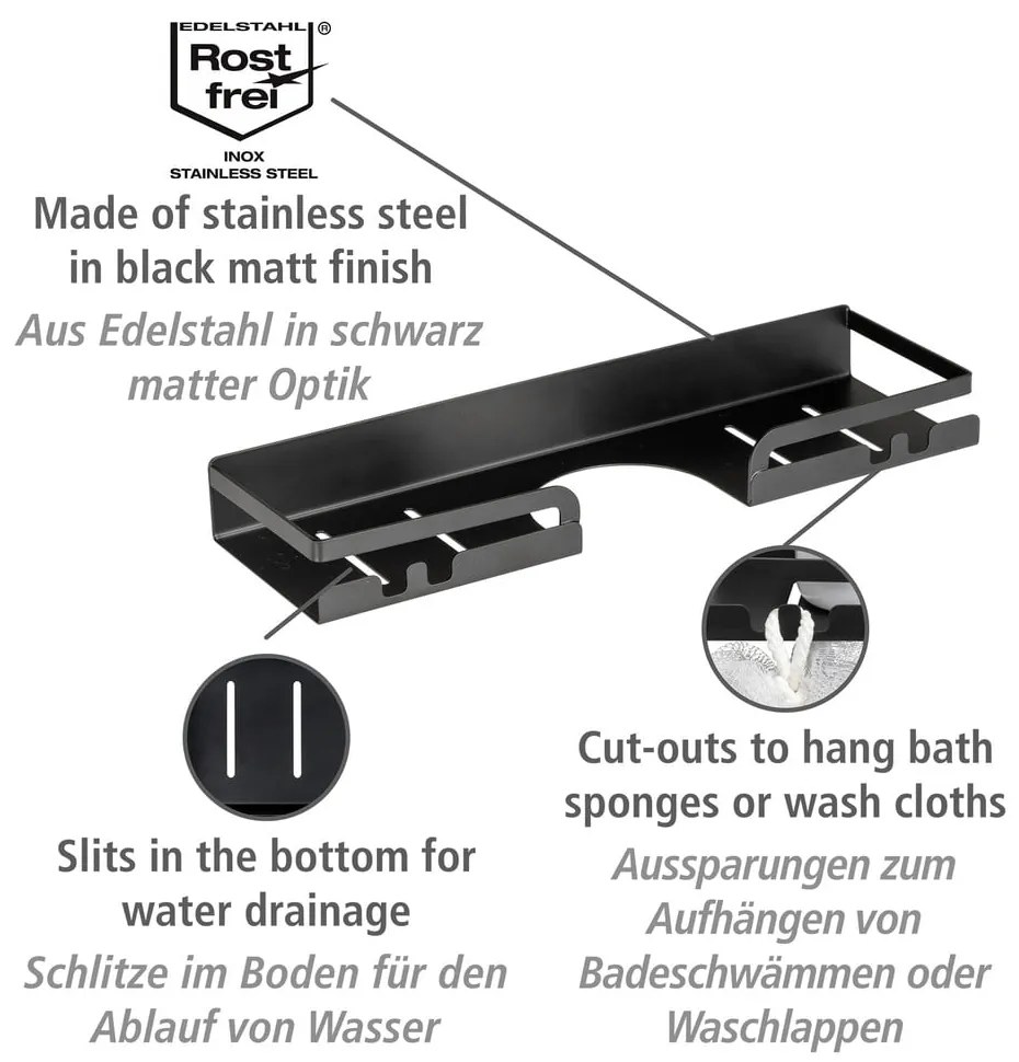 Černá samodržící koupelnová polička z nerezové oceli Altarella – Wenko