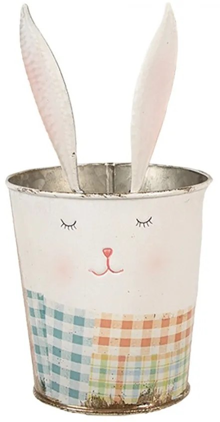 Plechový obal na květináč / držák na příbory hlava králíčka - Ø 12*23 cm