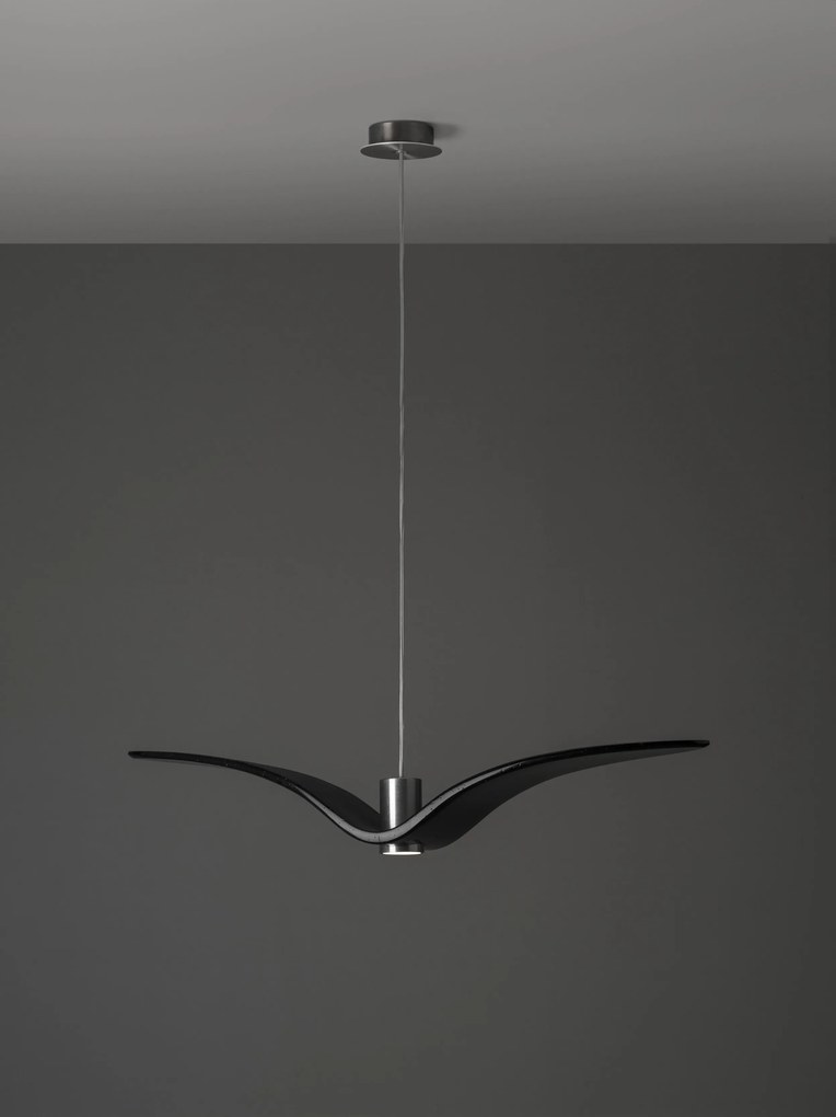 Designové závěsné svítidlo Brokis Night Birds PC962 Povrch Montury: Černý elox, Barva skla: Šedá kouřová Brokisglass mat, Povrch baldachýnu: kov - černý matný komaxit