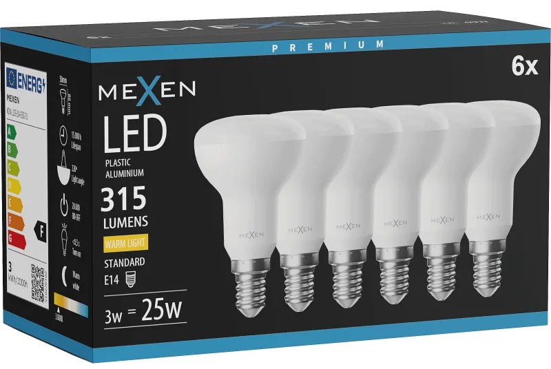 Mexen Nova 6x Žárovka LED E14, R50, 3W, Teplá - 3000K, 315 lm - L103-E14-0330-01x06