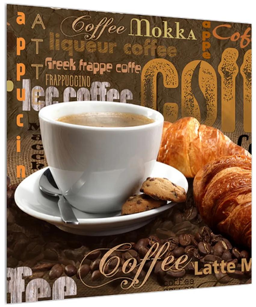 Obraz šálku kávy a croissantů (50x50 cm)