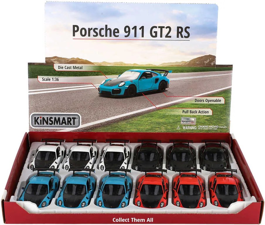 KINSMART Auto sportovní 1:36 Porsche 911 GT2 RS kov PB 13cm 4 barvy 00410542