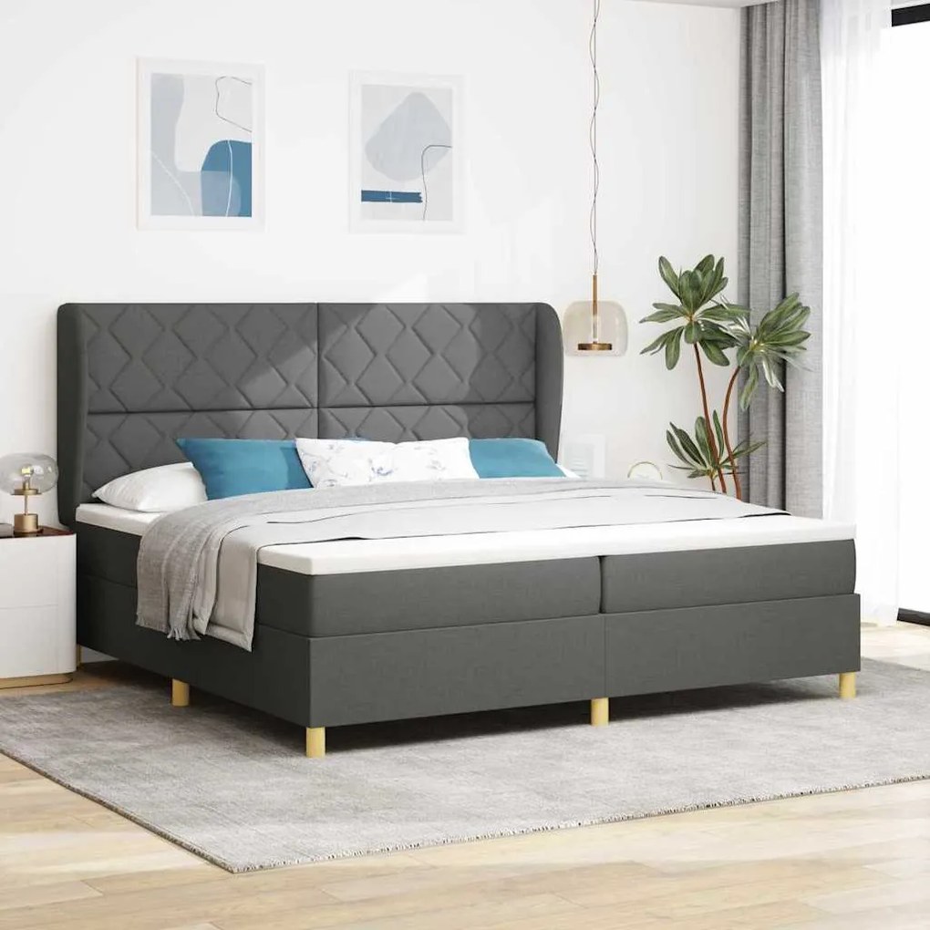 Postel s boxspringem s čelo Tmavě šedá 200 x 200 cm textil 3340838