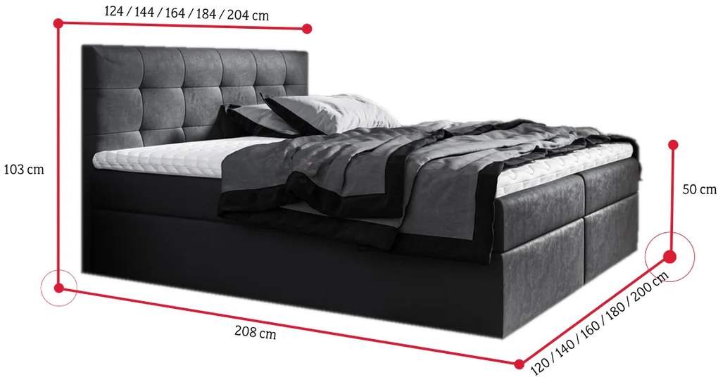 Expedo Čalouněná postel boxspring BRIGITE + vrchní matrace, 200x200, jasmine 90