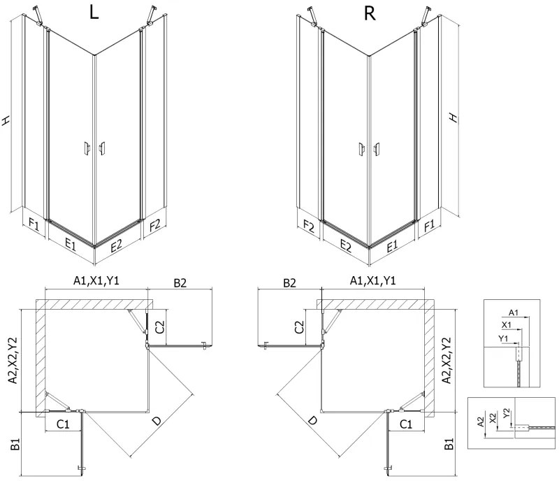 Mexen, Mexen Mist Duo výklopný sprchový kout 100 x 80 cm, černý rám - 8A4-100L-080P-70-70