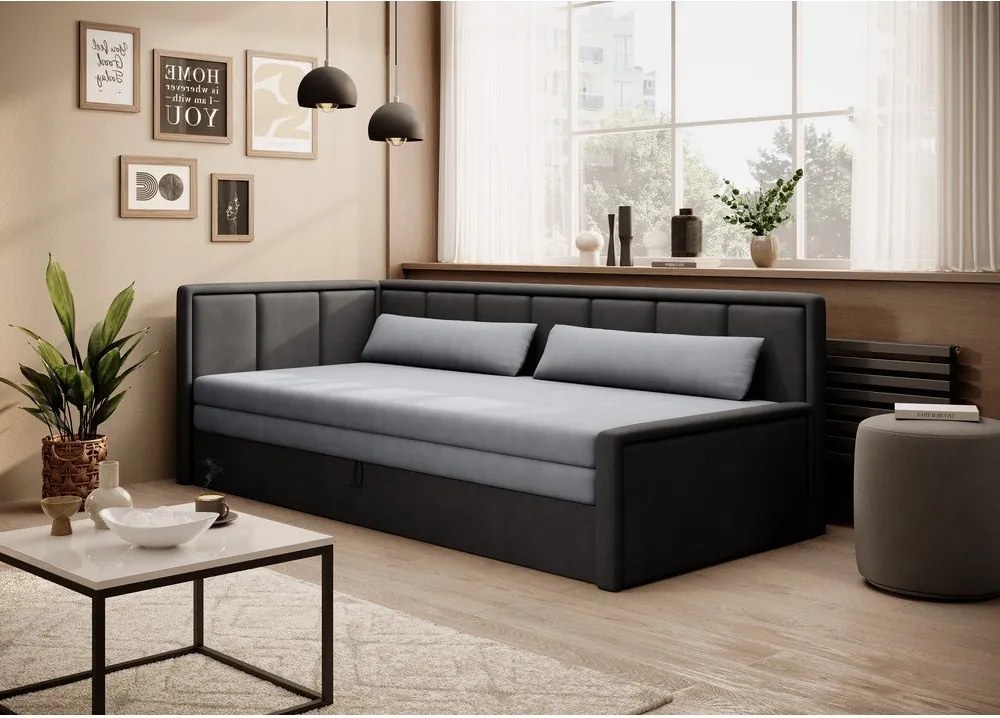 Tmavě šedá žinylková rozkládací/s úložným prostorem pohovka 214 cm Fulgeo – ELTAP