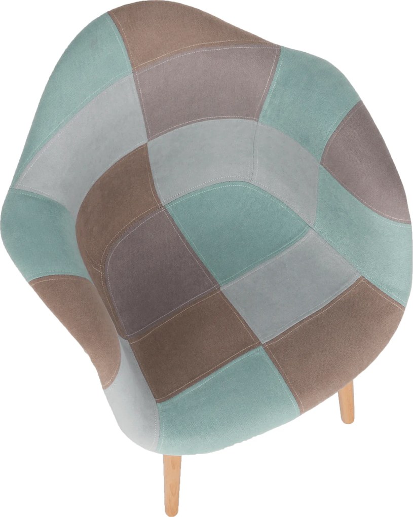 Křeslo, látka patchwork mentol/hnědá/buk, KADIR NEW TYP 5