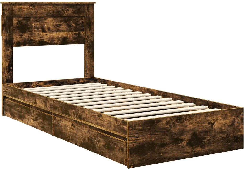 Postel s úložným prostorem se zásuvkou Kouřový dub 75 x 190 cm 3409951
