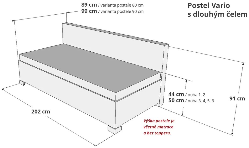 NEW DESIGN postele Postel VARIO s dlouhým čelem a úložným prostorem, matrace a rošt v ceně, 80×200 cm Velikost postele: 80 × 200 cm, Strana: Pravá