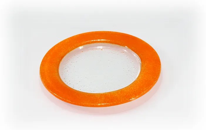 BDK-GLASS Kulaté talíře BAND - s oranžovým okrajem Průměr: 32cm