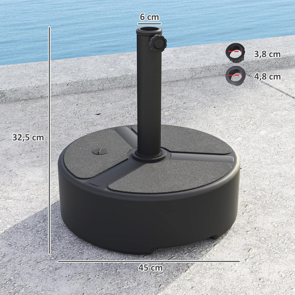 Stojan na deštníky z HDPE Plnitelný stojan na deštníky 18 kg/20 kg s pískem Voda, kulatý Černá barva