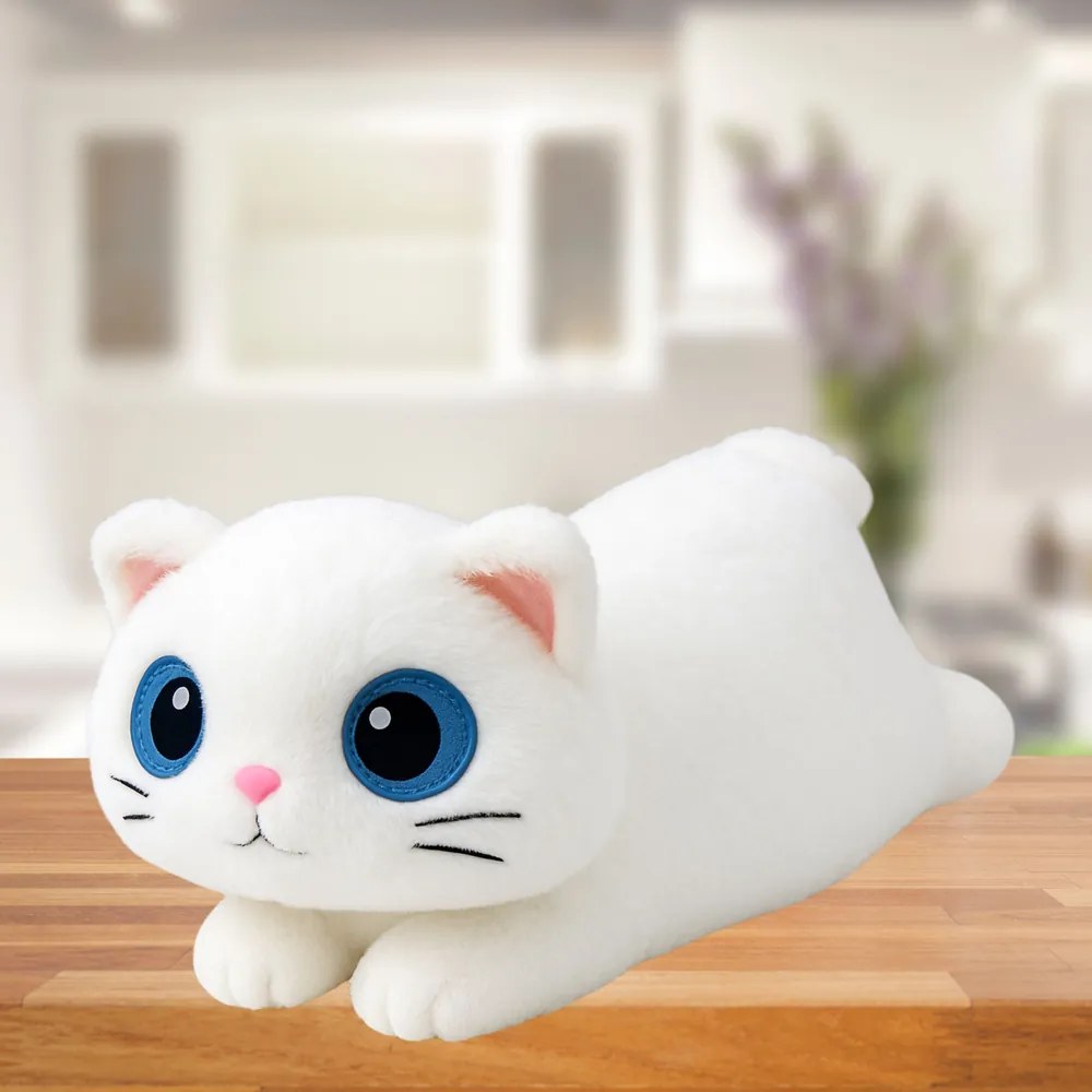 LEAN Toys Plyšová kočka s velkýma očima bílá 45 cm