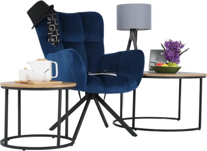 Designové otočné relaxační křeslo KOMODO — kov, Modrá/černá Kondela