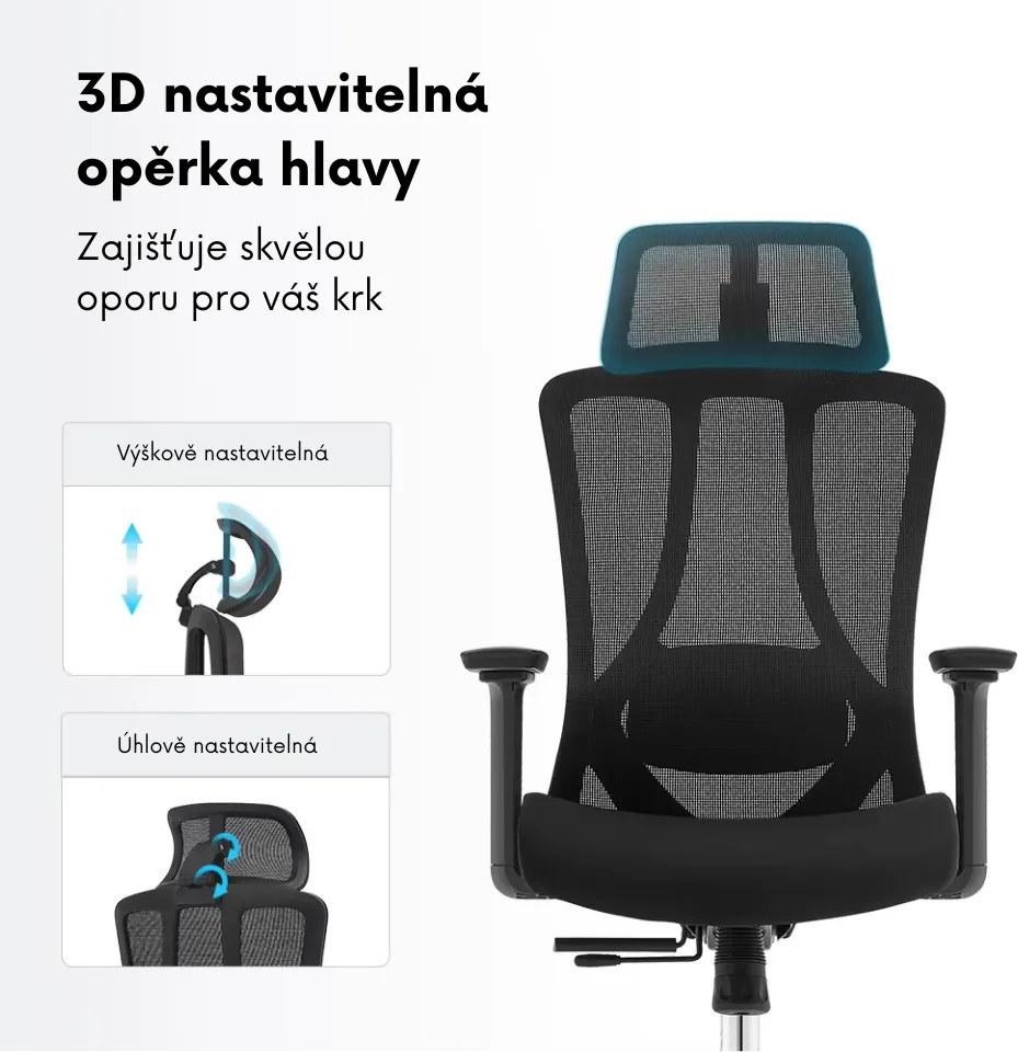 Kancelářská ergonomická židle Neoseat DIBERTI — síť / látka, černá, nosnost 150 kg