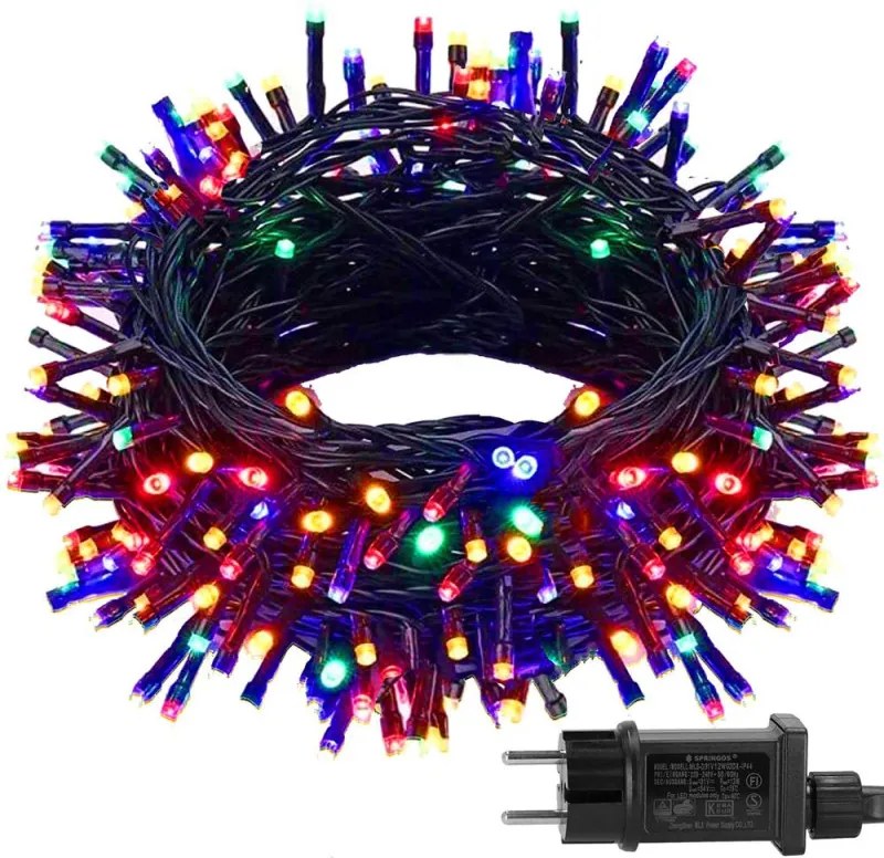 LED světelný řetěz - 27,5m, 500LED, 8 funkcí, paměť, IP44, multicolor