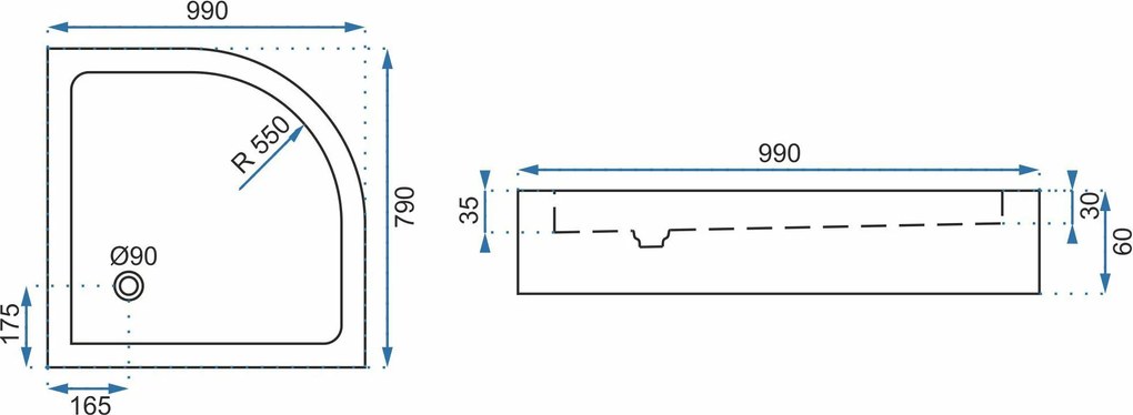 Rea Look, čtvrtkruhová sprchová kabina 100x80x190 cm, levá verze + bílá sprchová vanička, REA-K7900
