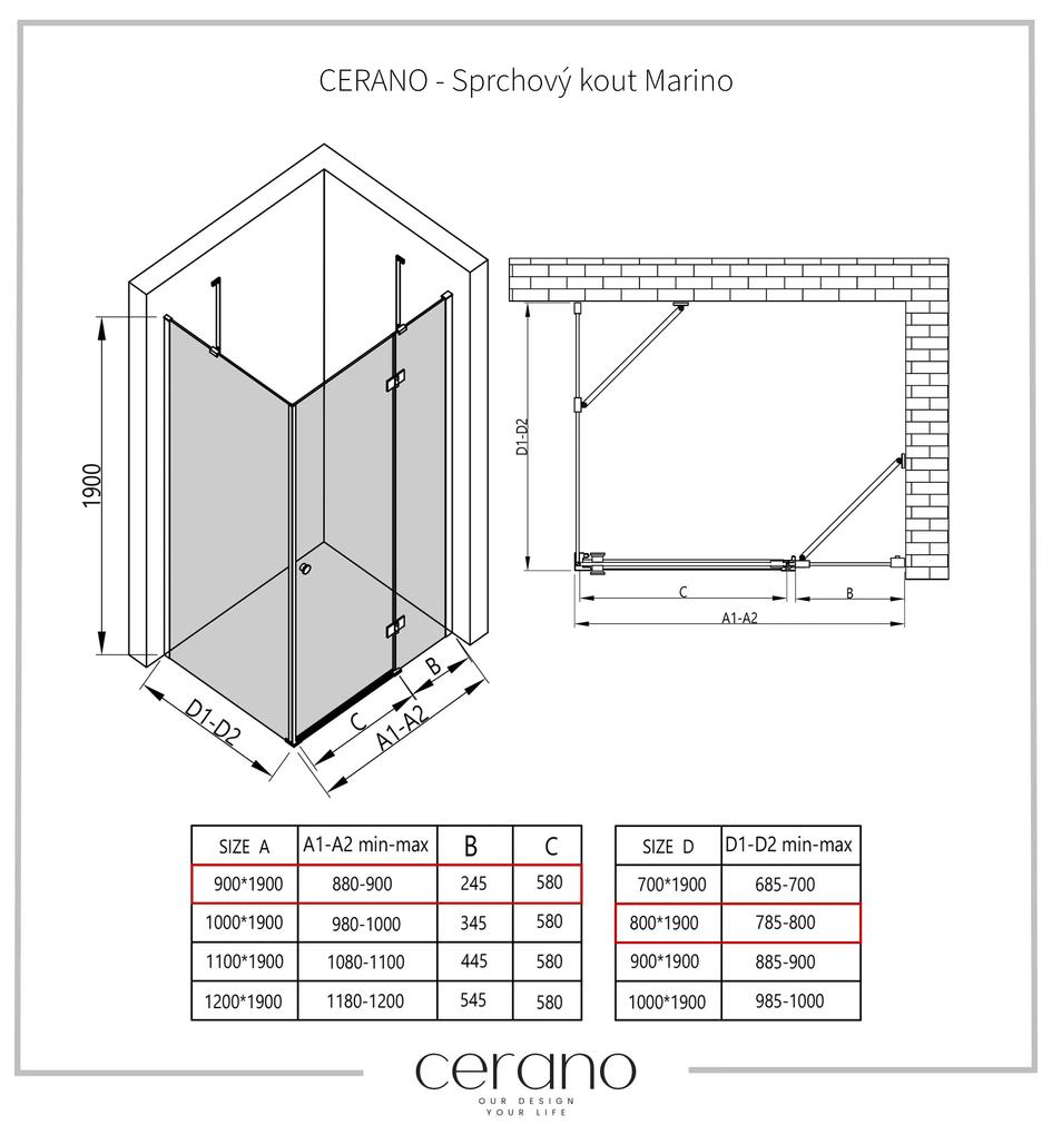 CERANO - Sprchový kout Marino L/P - černá matná, transparentní sklo - 90x80 cm - křídlový